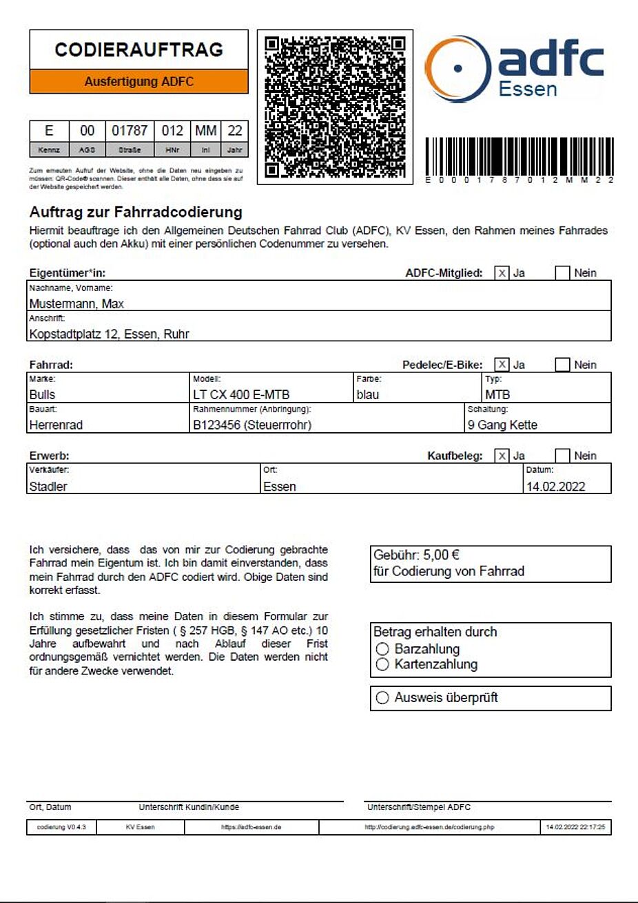 Fahrradcodierung - ADFC Essen